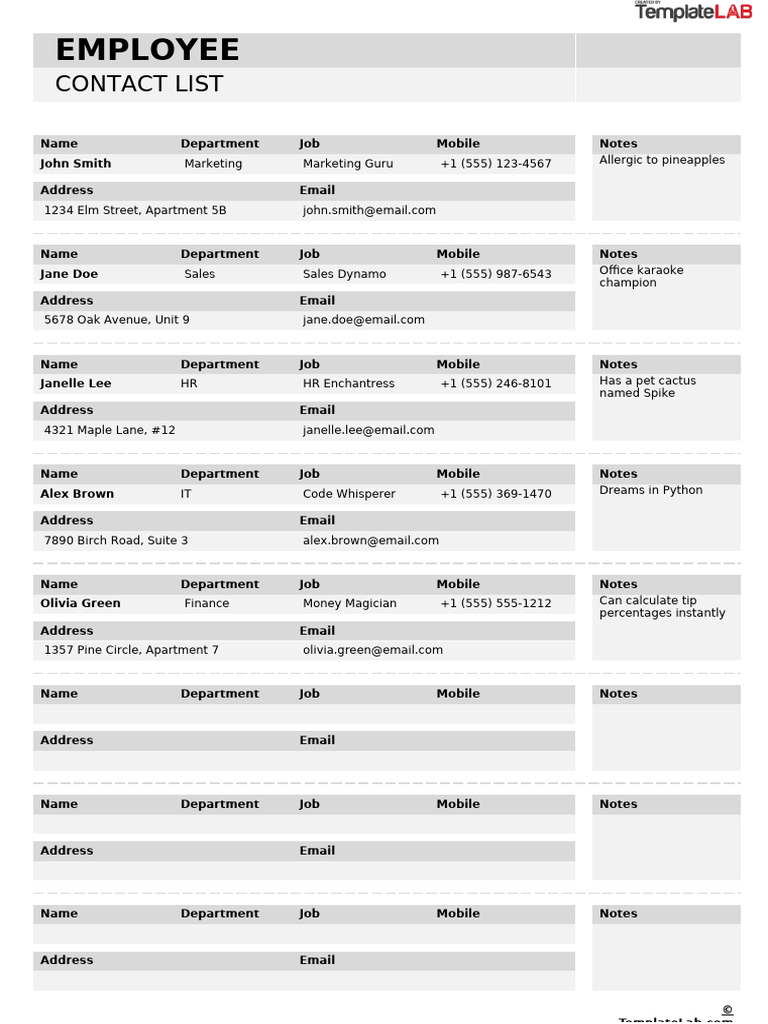 Employee: Contact List | PDF