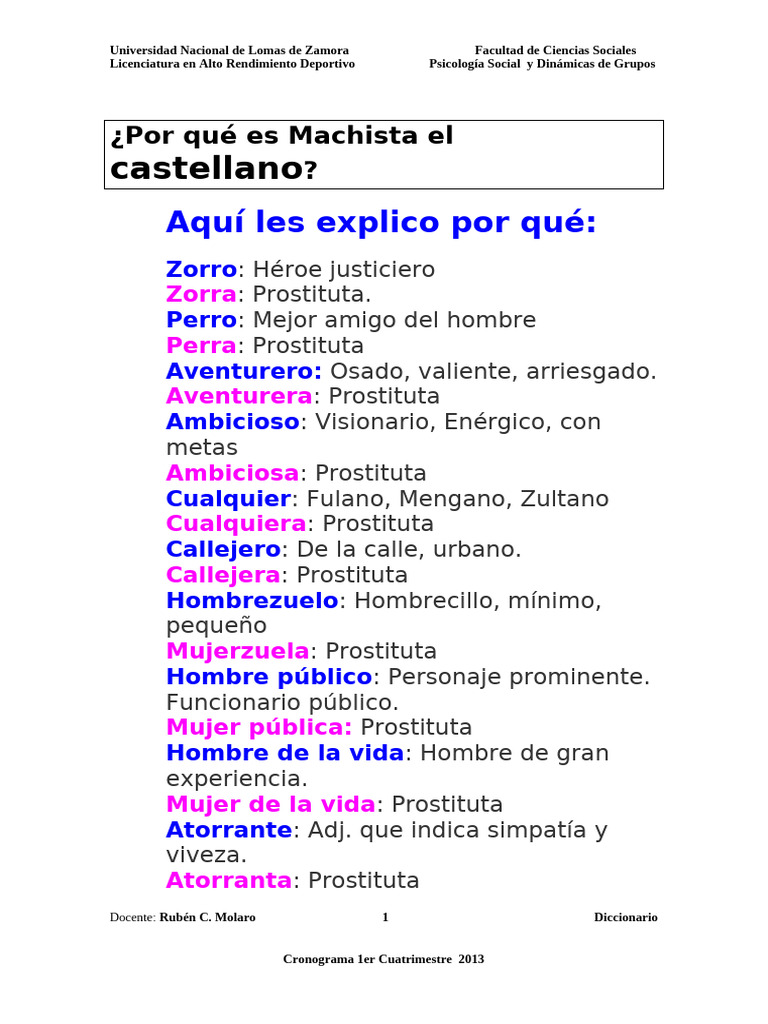 Diccionario Por Que Es Machista El Castellano | PDF