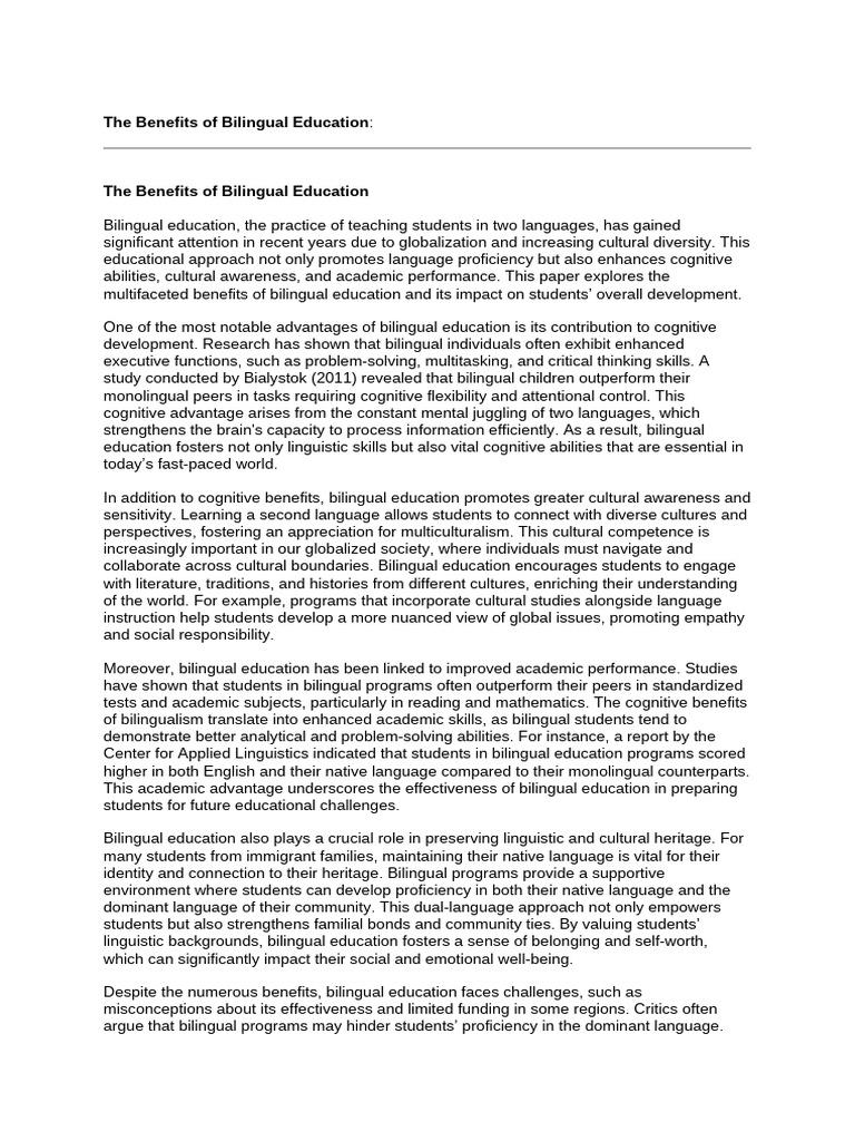 The Benefits of Bilingual Education - 1 | PDF | Multilingualism ...
