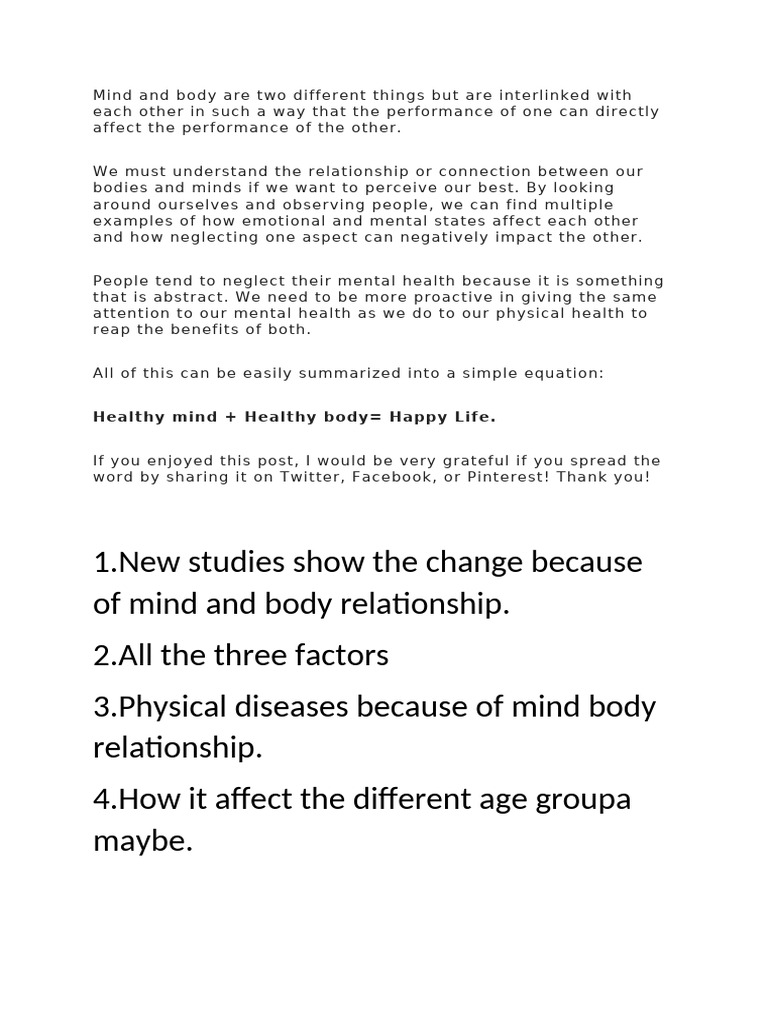 Mind Body Relationship | PDF