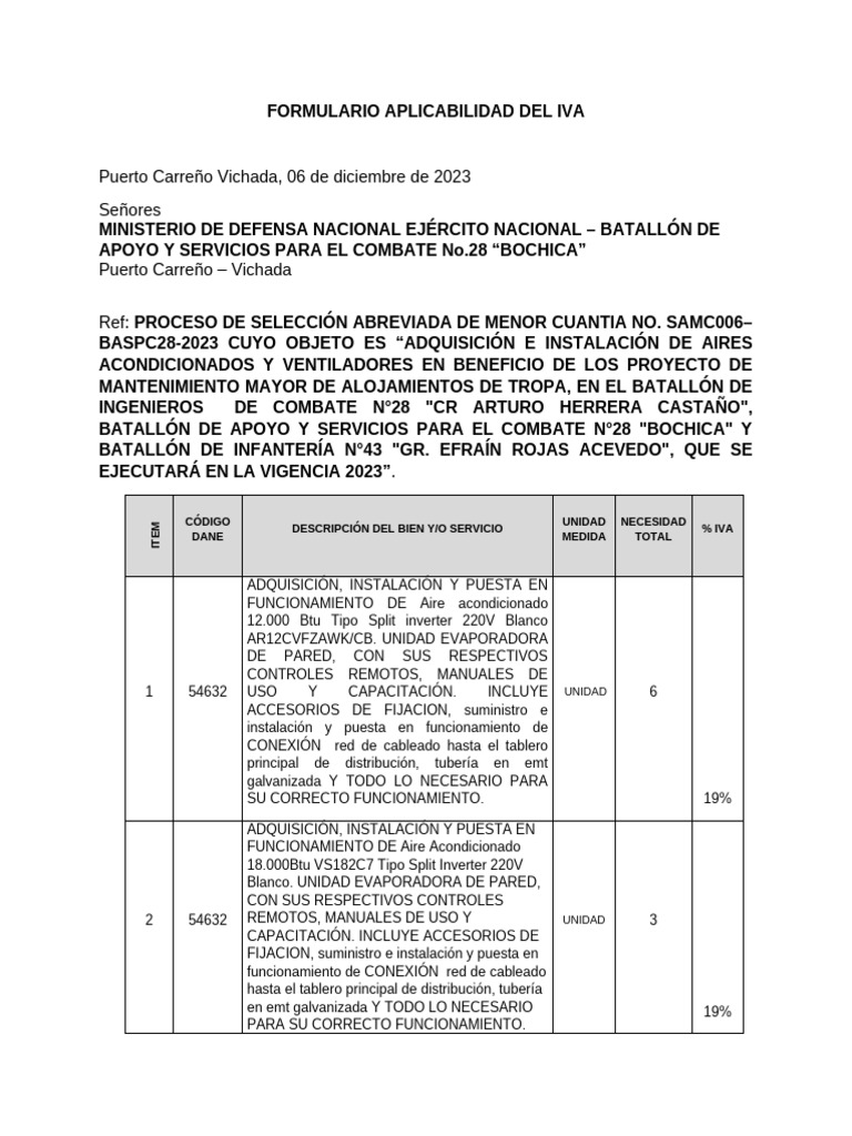 FORMULARIO Aplicabilidad IVA | PDF