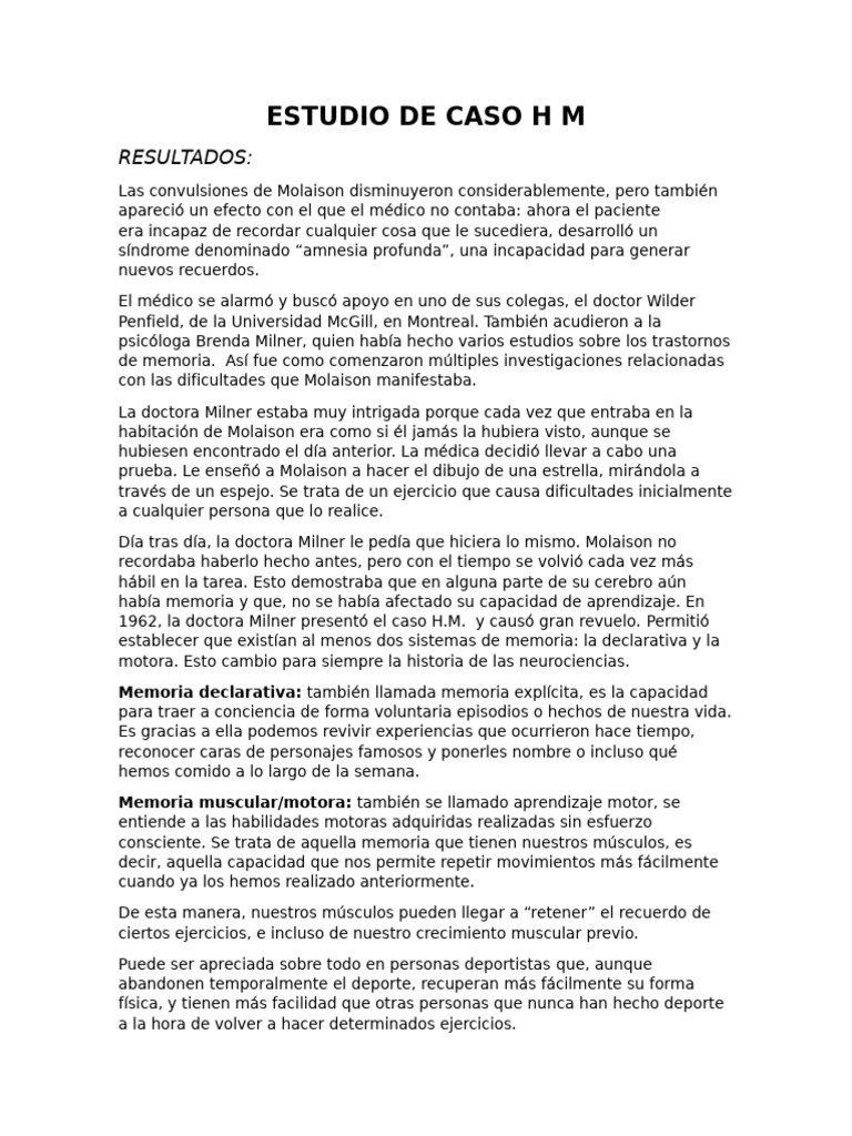 Estudio de Caso H M | PDF | Memoria | Amnesia