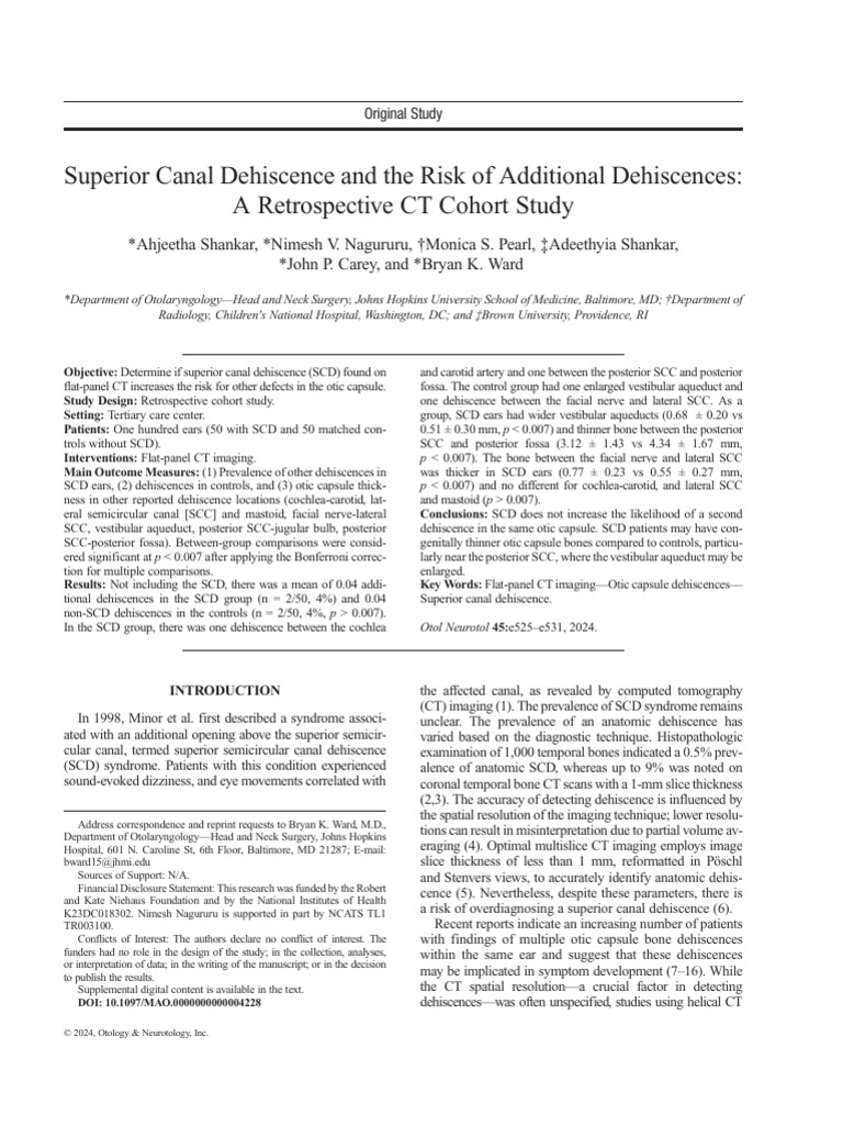 Superior Canal Dehiscence and The Risk of Additional Dehiscences A ...