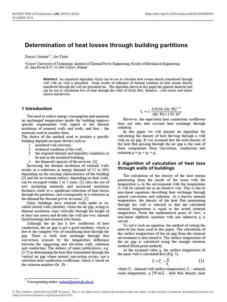 Determination of Heat Losses Through Building Part | PDF | Heat ...