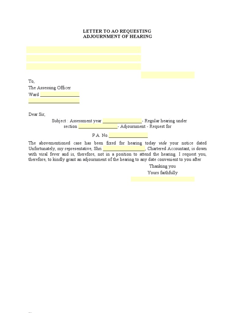 1 Letter To Ao Requesting Adjournment of Hearing | PDF