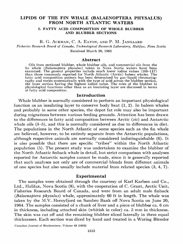 Ackman, Eaton, Hooper - 1968 - Lipids of The Fin Whale (Balaenoptera ...