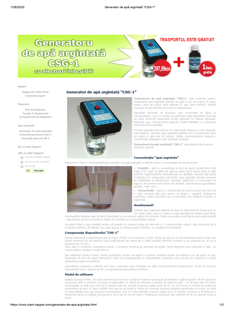 Generator de Apă Argintată - CSG-1 | PDF