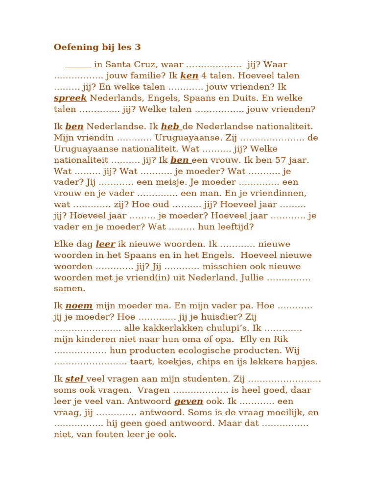 Oefening Bij Les 3 | PDF