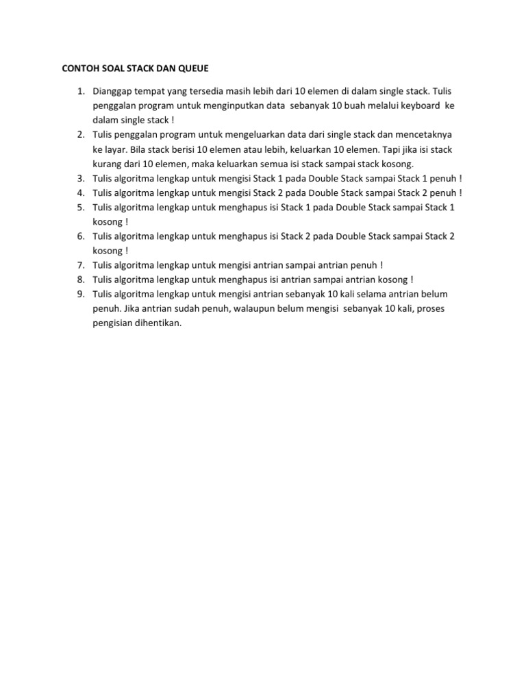 Contoh Soal Stack Dan Queue | PDF