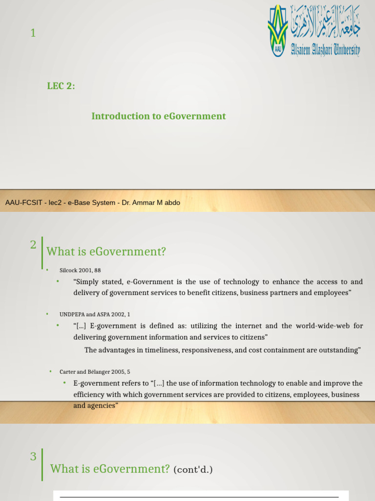 AAU FCSIT Lec2 Introduction To EGovernment | PDF