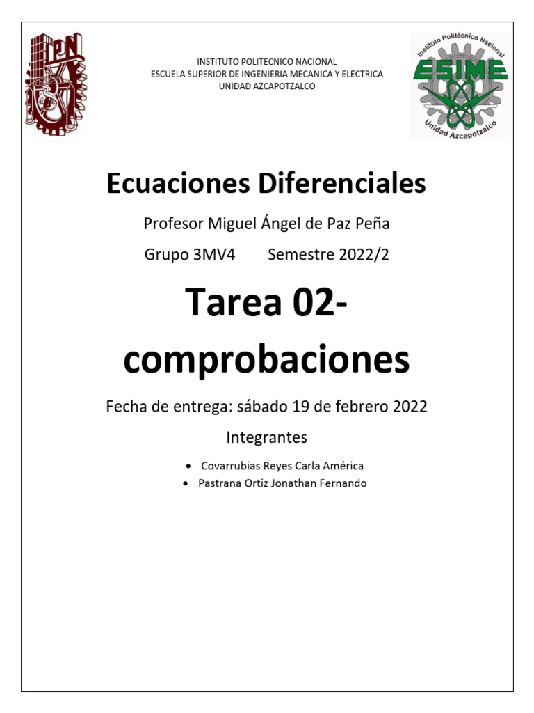 Tarea02-Comprobaciones E.D | PDF | Sustracción | Ecuaciones