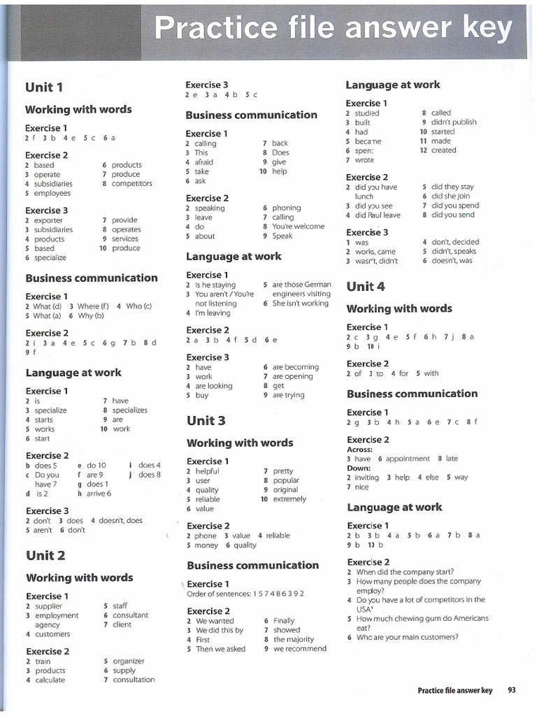 Answers Keys Unit 1 To Unit 7 | PDF