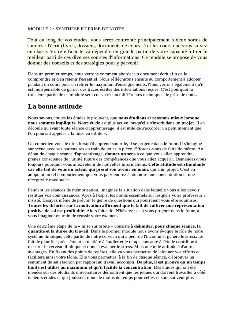 MODULE 2 Prise de Note | PDF