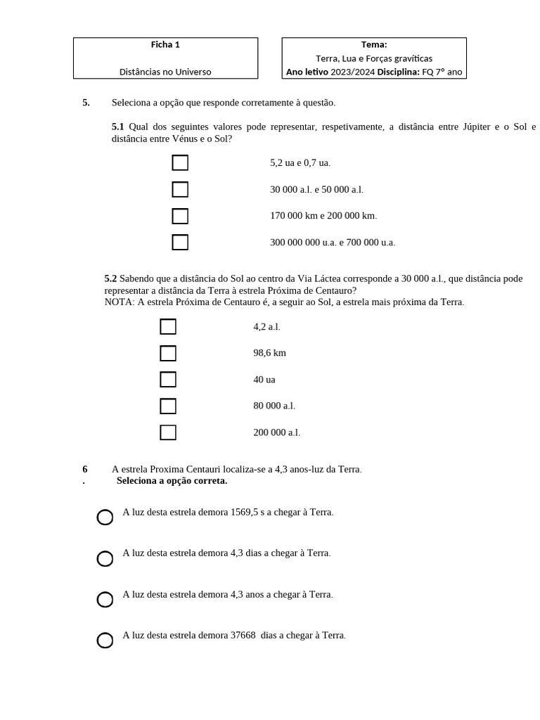 Ficha 1 FQ 7º Distancias p3 | PDF