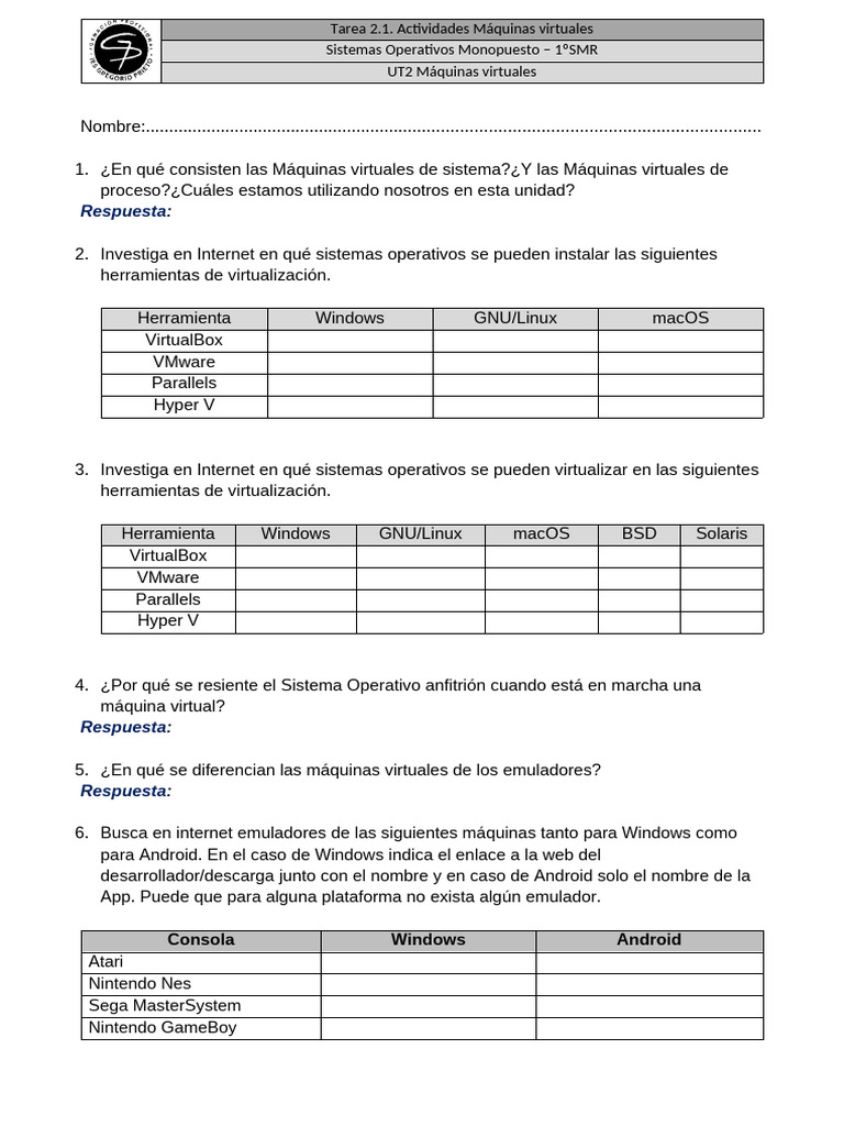 SOM-UT2-Tarea1-Actividades Máquinas Virtuales | PDF