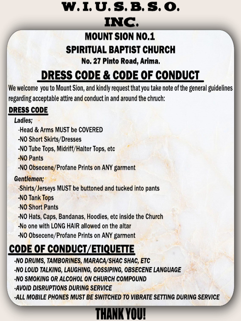 Mount Sion Church Code of Conduct | PDF