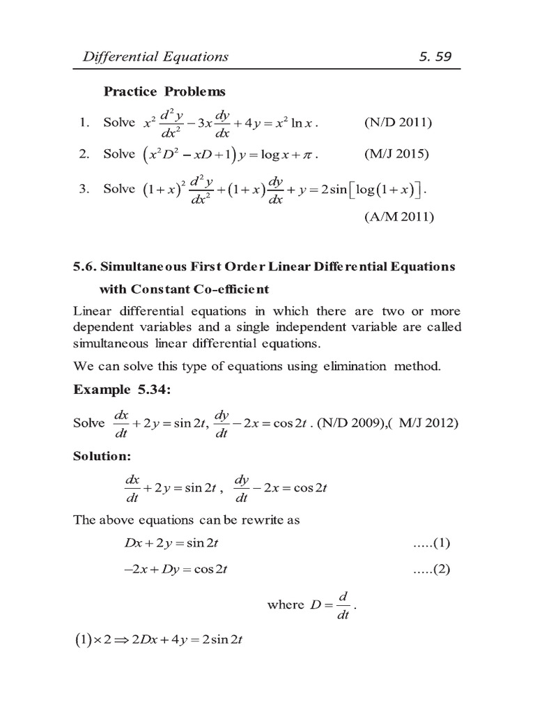 U5-Simultaneous Linear Differential Equations | PDF