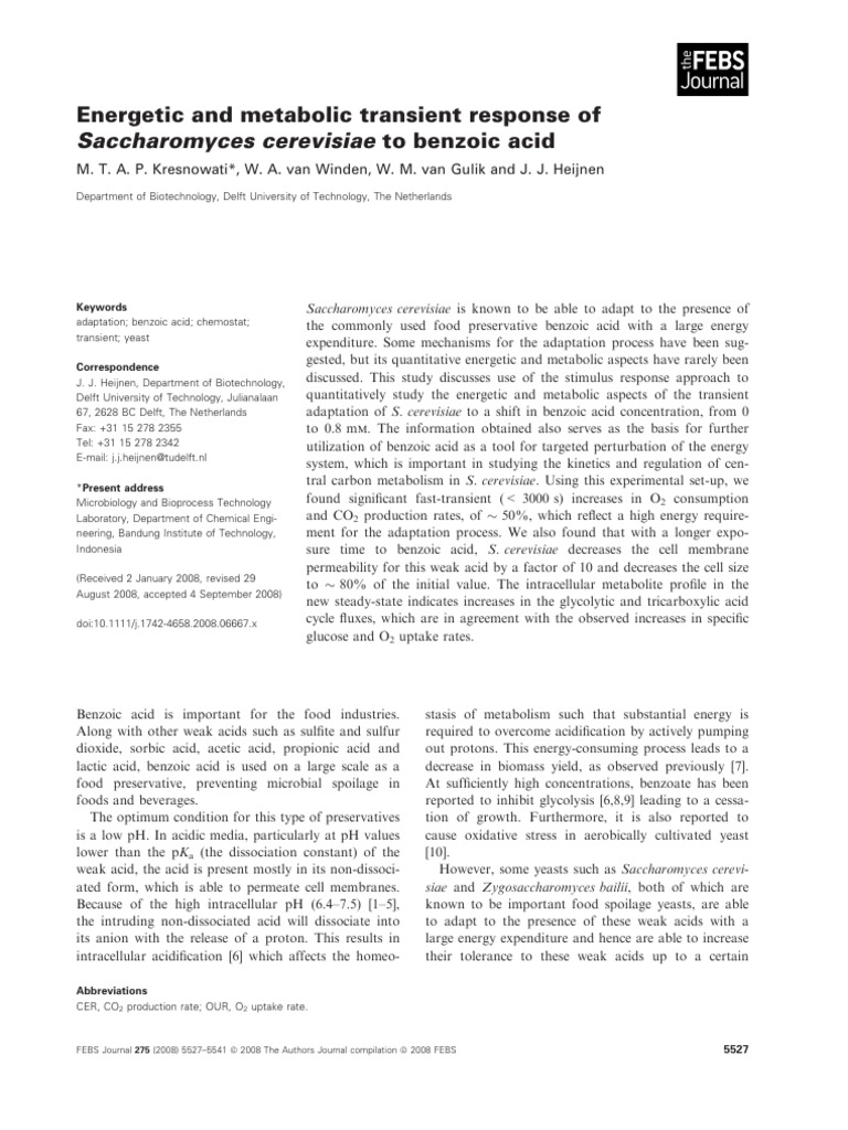 Energetic and Metabolic Transient Response of S. Cerv. in Response To ...