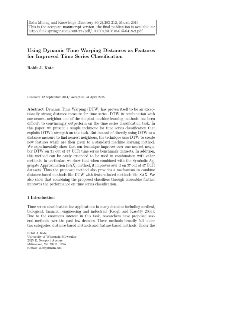 DTW Time Series Classification | PDF