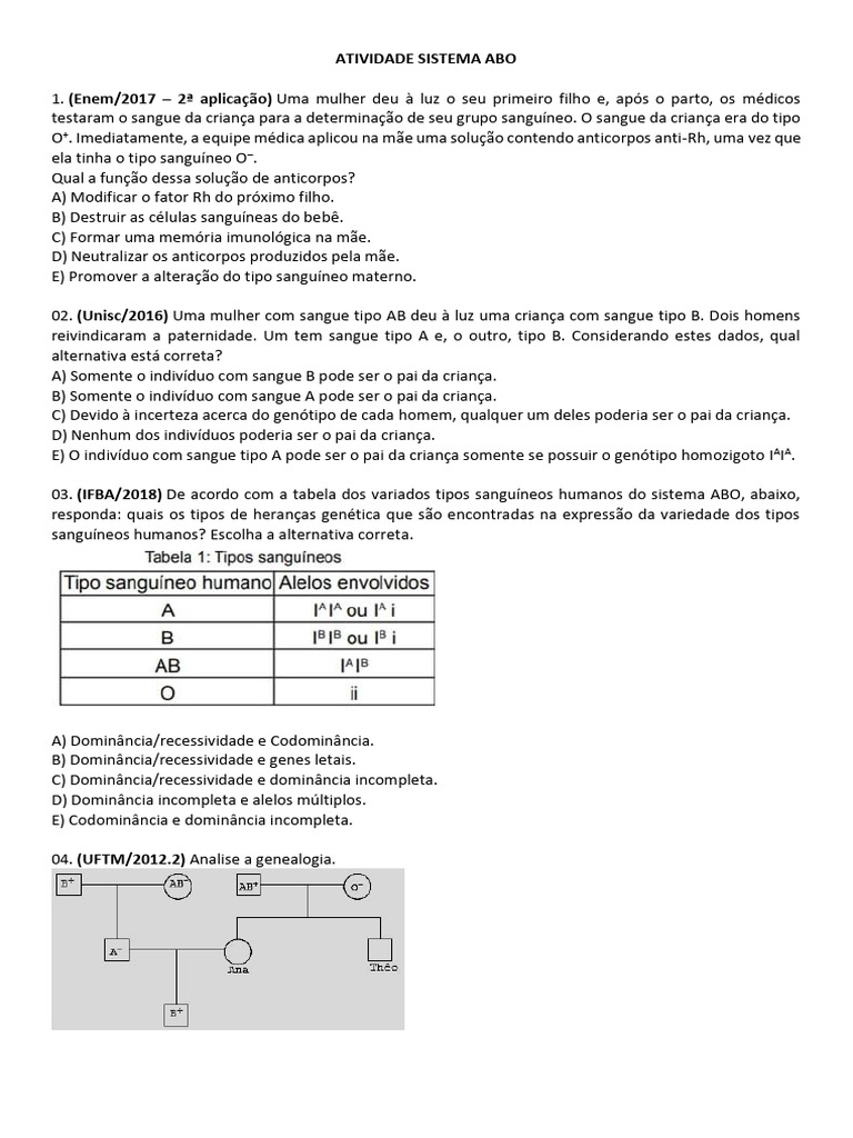 Atividade Sistema Abo | PDF