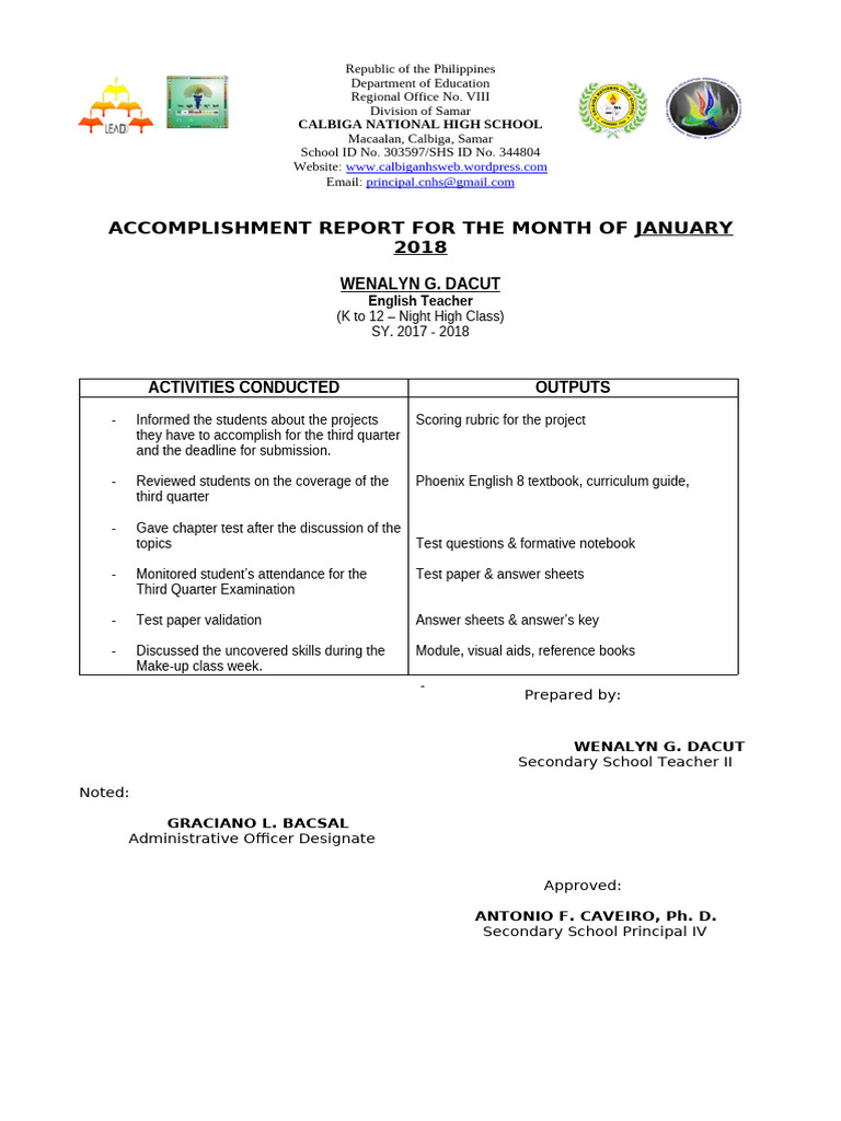 Night Class-Accomplishment Report | PDF | Teachers