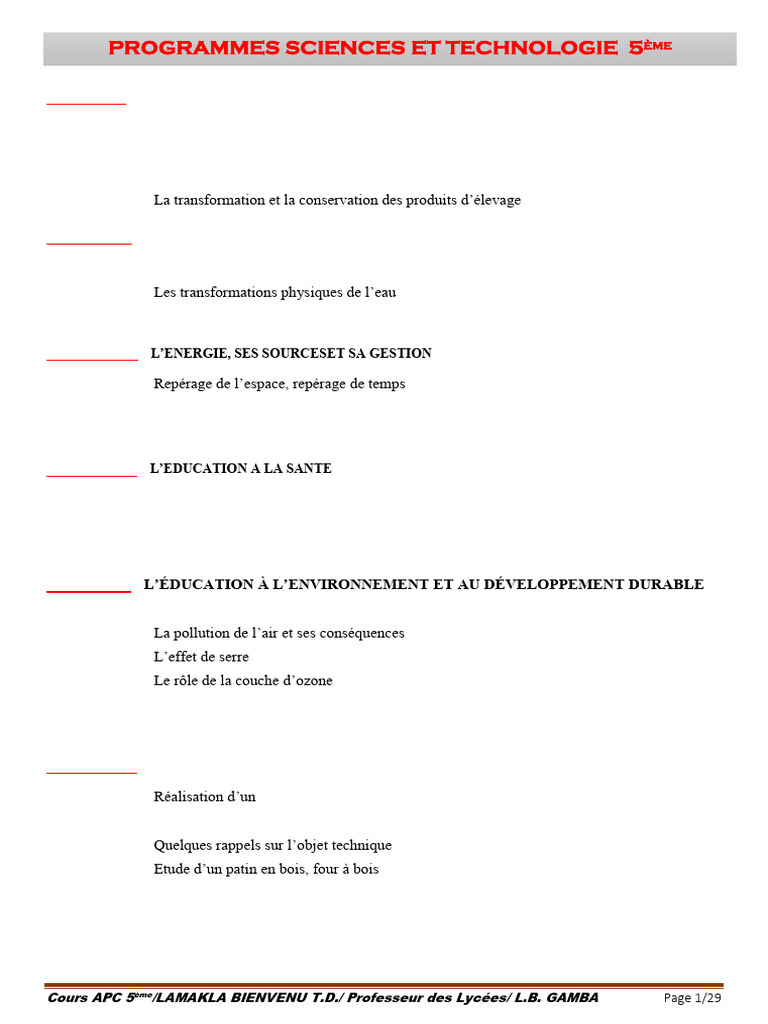 Cours Apc 5ème Lamak | PDF
