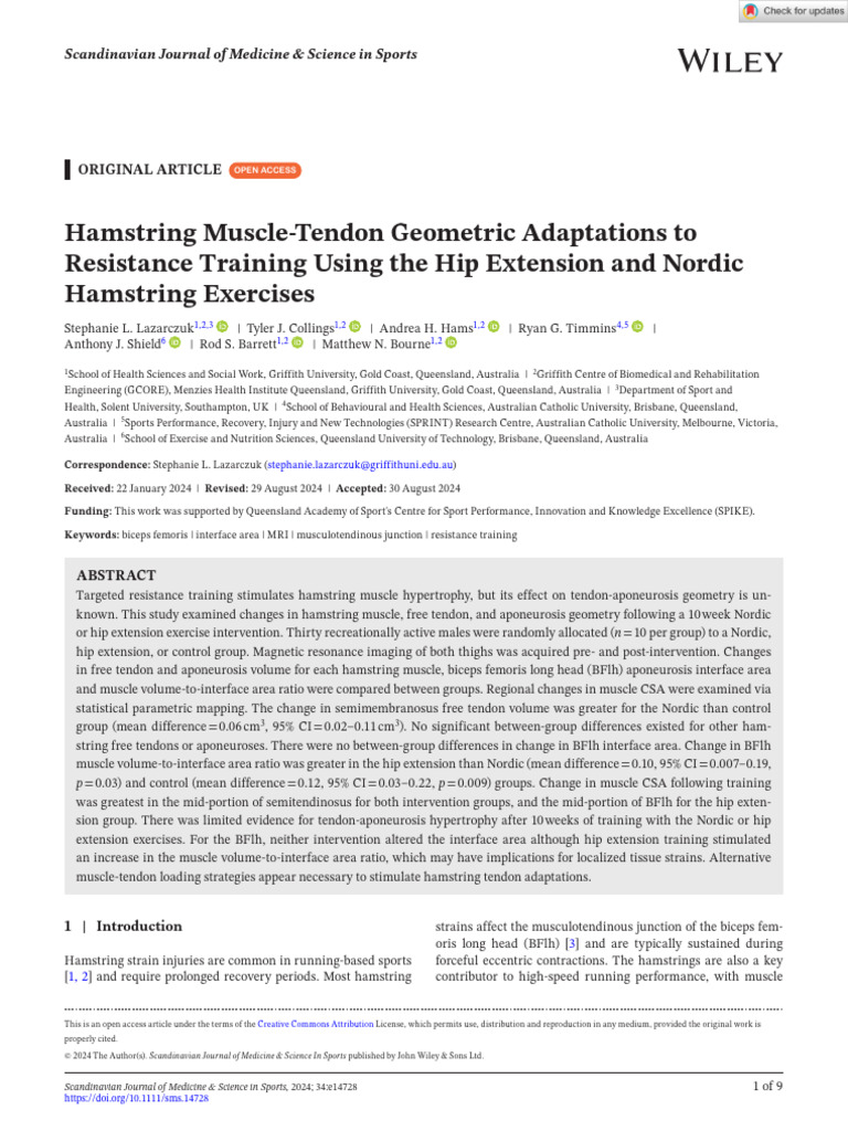Scandinavian Med Sci Sports - 2024 - Lazarczuk - Hamstring Muscle ...