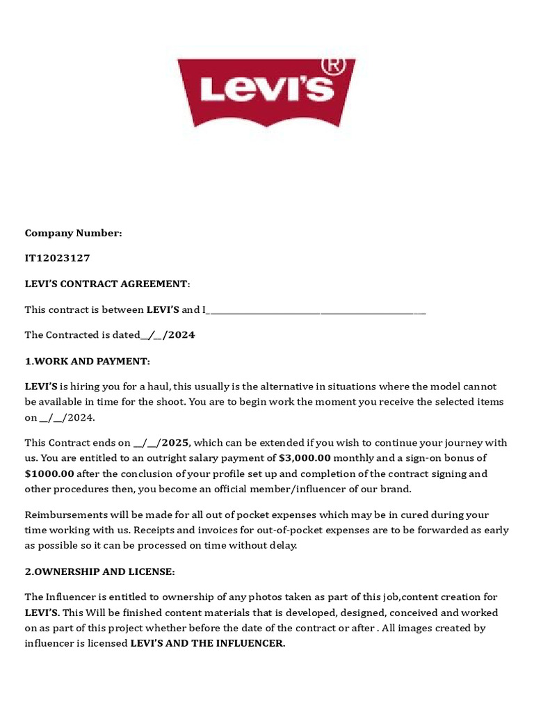 Levi's Collaboration Contract Document | PDF