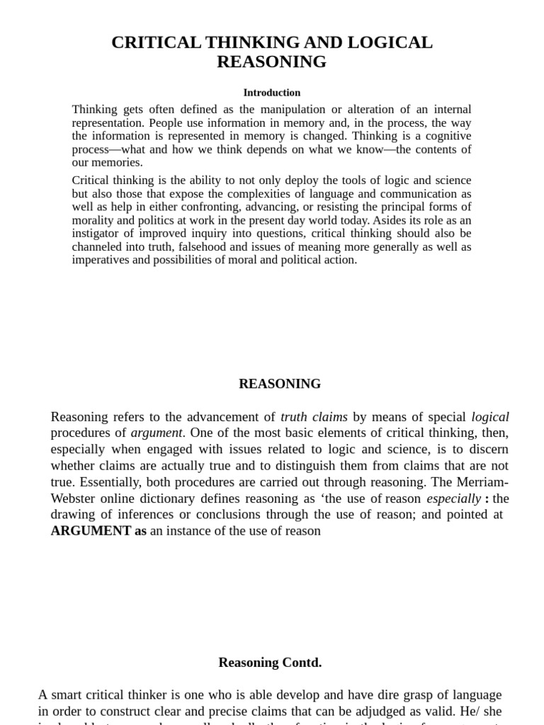 Critical Thinking and Logical Reasoning | PDF | Argument | Logic