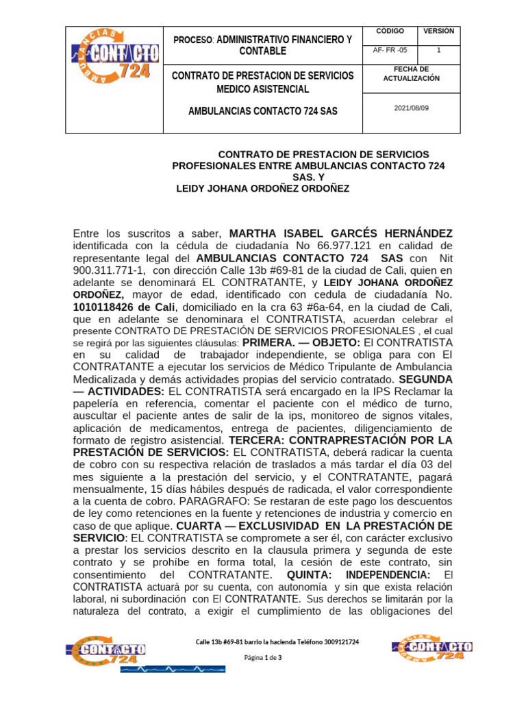 Contrato de Prestacion de Servicios Medicos Abril | PDF