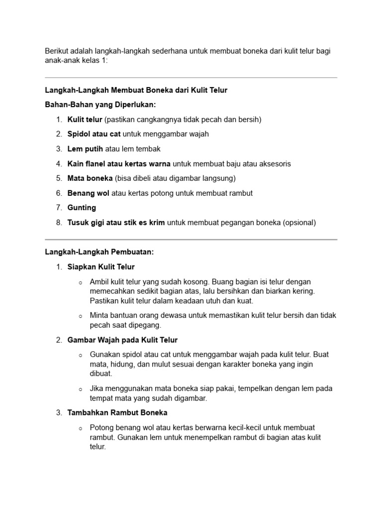 Cara Membuat Boneka Telur Untuk Kelas 1 | PDF