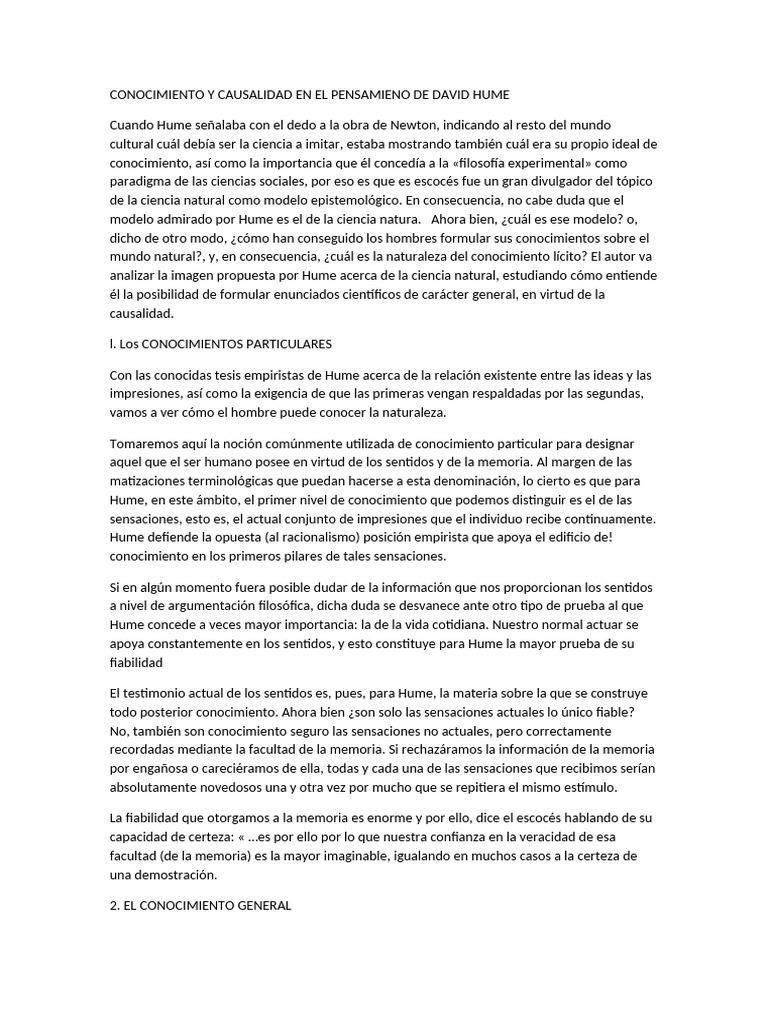 Conocimiento y Causalidad en El Pensamieno de David Hume | PDF