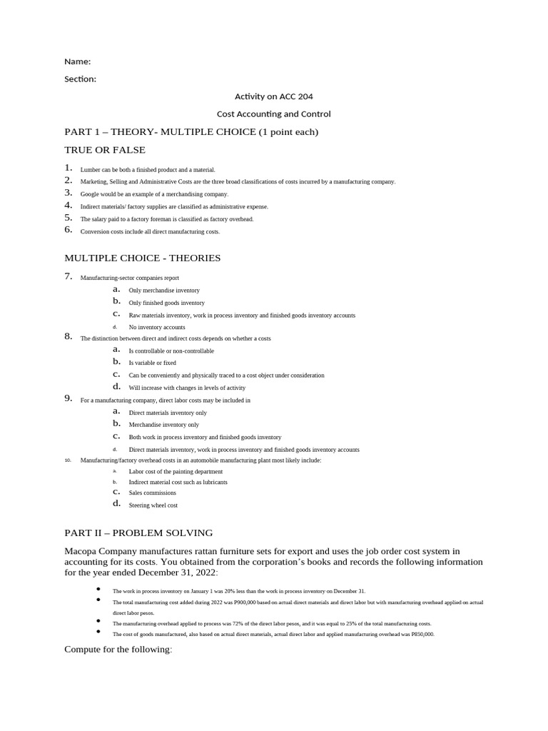 Activity ACC 204 | PDF