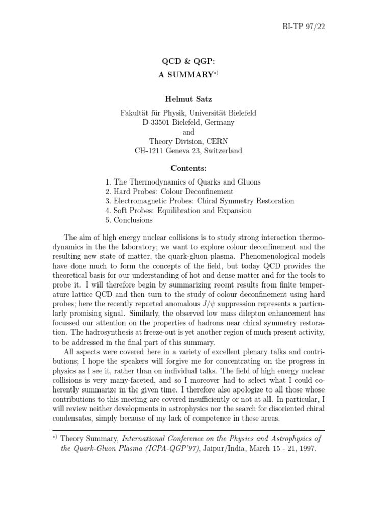 QCD and QGP A Summary | PDF