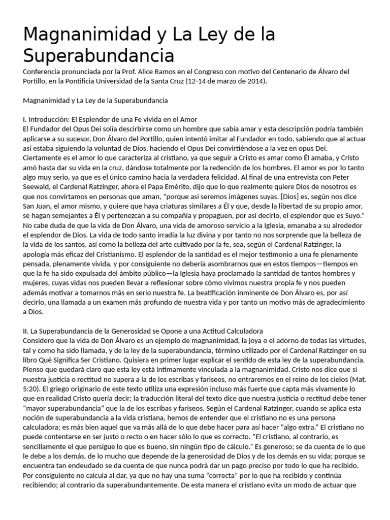 Magnanimidad y La Ley de La Superabundancia | PDF | Amor | Tomás de Aquino