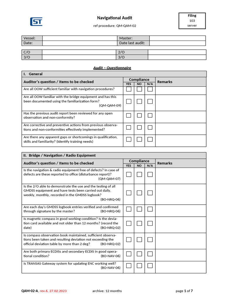 QM-QAM-02-A Navigational Audit, Rev. 6 | PDF