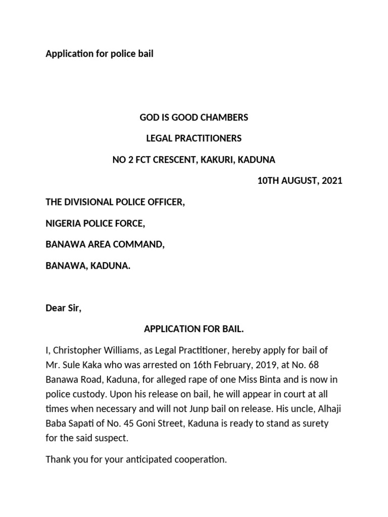 Application For Police Bail & Legal Aid | PDF