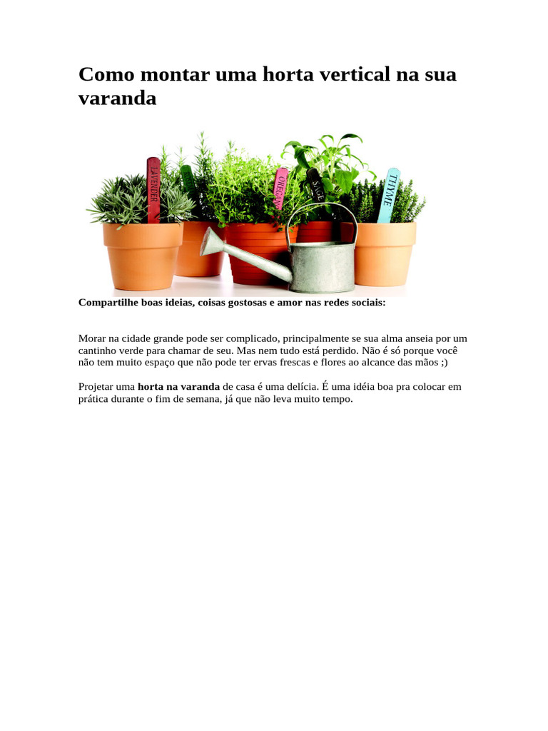 Horta Vertical na Varanda: Guia Prático | PDF