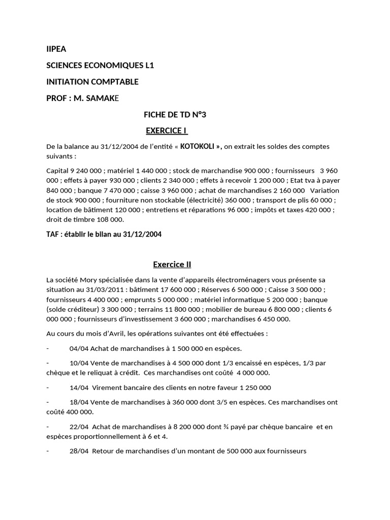 Fiche de TD #3 Licence 1 Seg | PDF