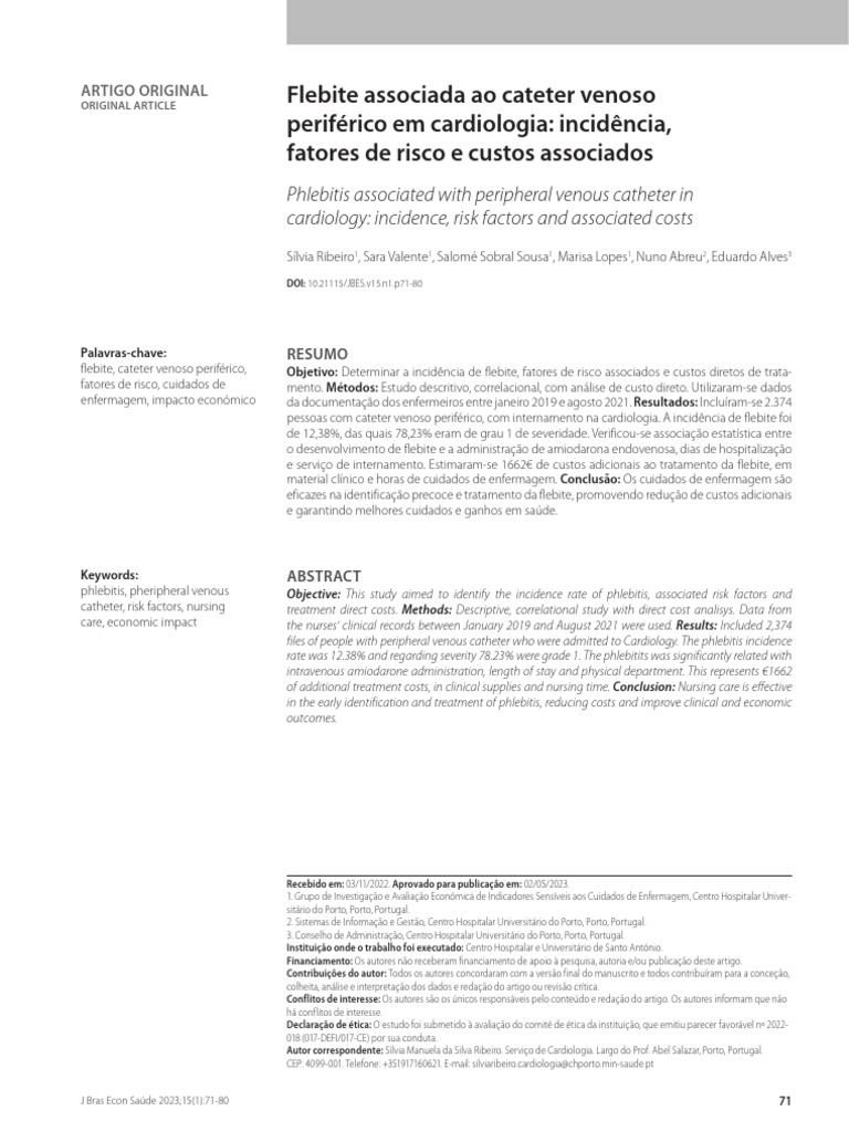 Flebite Associada Ao Cateter Venoso Periférico em Cardiologia ...