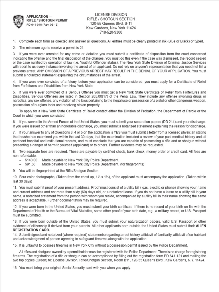 Rifle Shotgun Permit Application | PDF