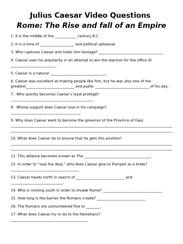 Julius Caesar Video Questions | PDF | Julius Caesar | Pompey