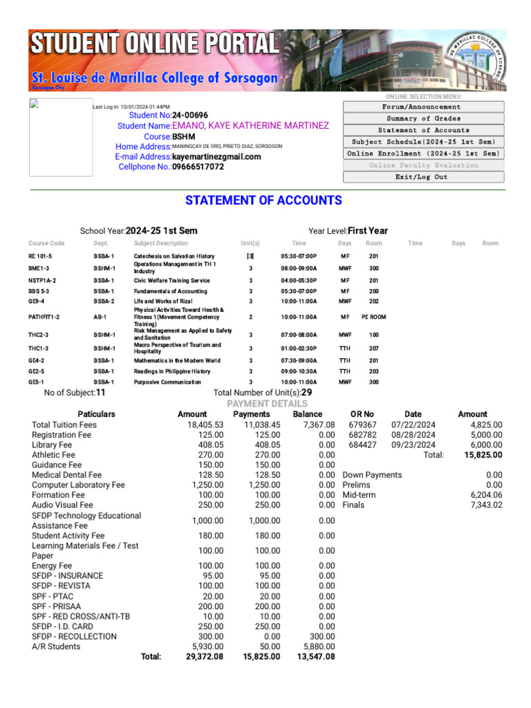 SLMCS Student Online Portal | PDF