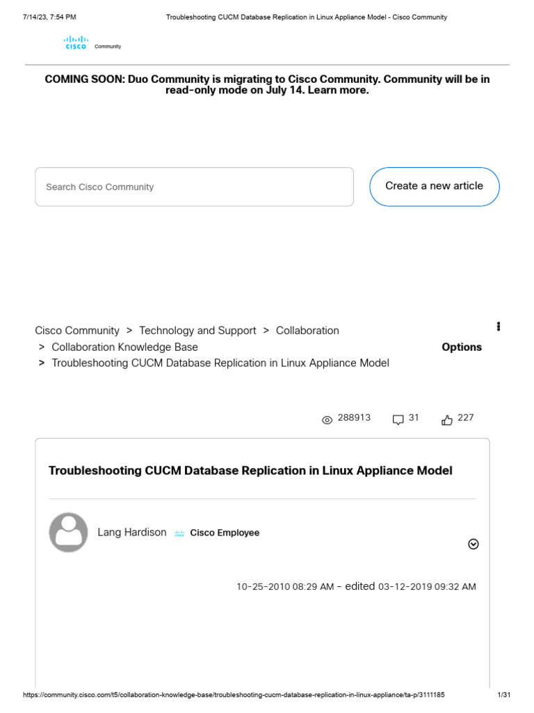 Troubleshooting CUCM Database Replication in Linux Appliance Model - Cisco Community | PDF