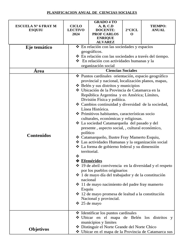 Secuencia Didactica Ciencias Sociales 4 Grado 2024 | PDF