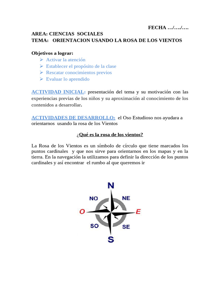 Hoja De Trabajo De La Rosa De Los Vientos, Tercer Grado