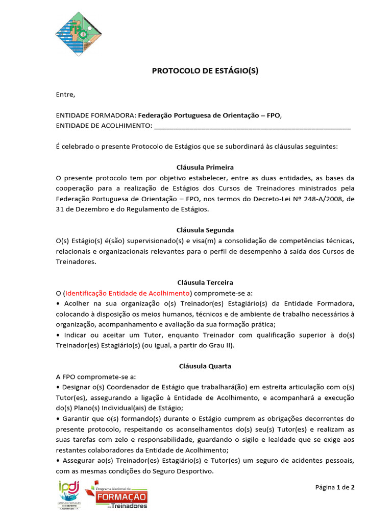 Protocolo de Estagio - Modelo | PDF