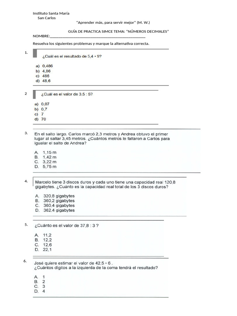 Guía de Practica Simce N1 | PDF