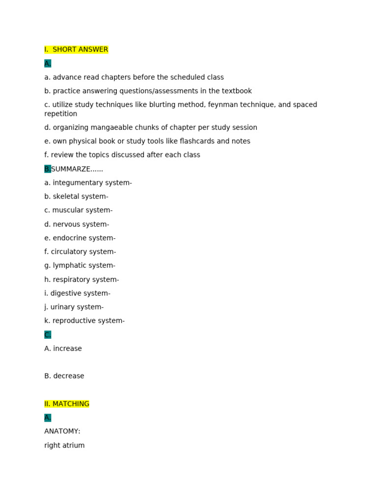 ANAPHY Answer Sheet | PDF