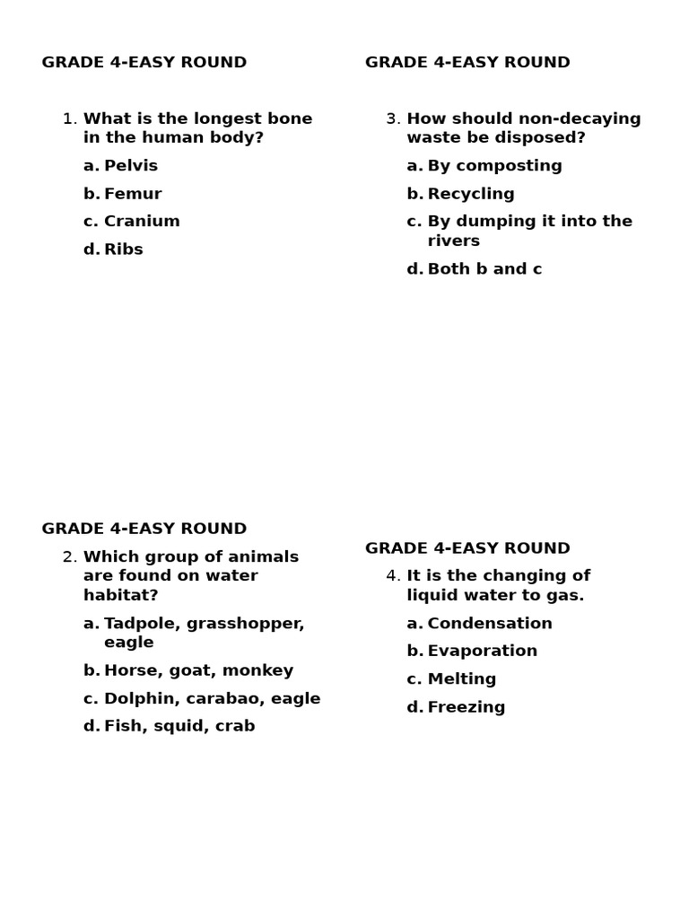 Grade 4 Questions | PDF | Water | Heat